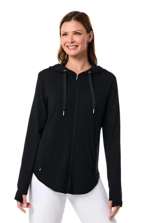 Coolibar Lumaleo Organic Cotton Zno Zip-up Hoodie - Black