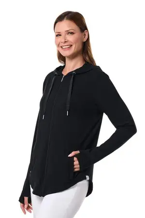 Coolibar Lumaleo Organic Cotton Zno Zip-up Hoodie - Black