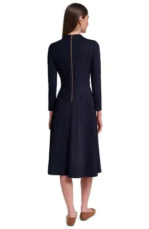 Halston Long Sleeve Knit Midi Dress With Hardware - Deep Navy