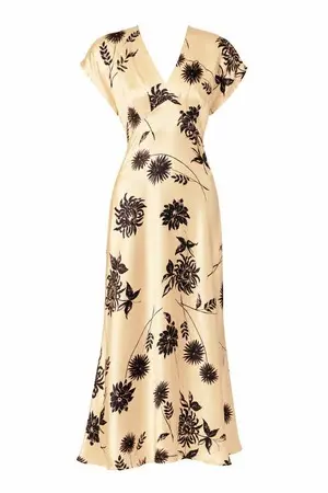 EXQUISE Floral Embroidered Viscose Dress - Ecru