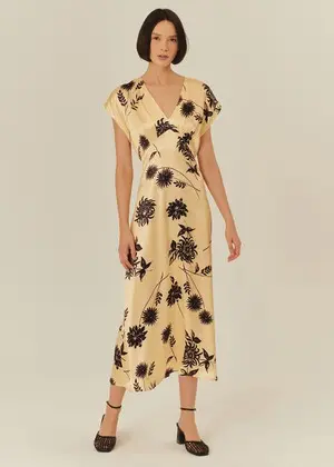 EXQUISE Floral Embroidered Viscose Midi Dress - Ecru