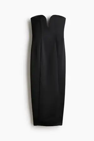 H&M Fitted Bandeau Midi Dress With Sweetheart Neckline And Slit