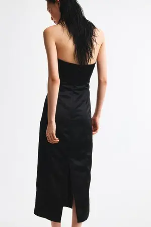 H&M Fitted Bandeau Midi Dress With Sweetheart Neckline And Slit