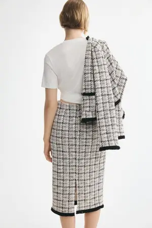 H&M Bouclé-knit Skirt With Fringe