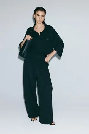 H&M Viscose-blend Barrel-leg Pants - Black