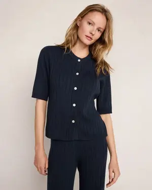 HAVEN WELL WITHIN Organic Cotton Ribbed Short Sleeve Sweater - Nightfall