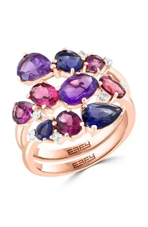 EFFY 14k Rose Gold Multi-gemstone Diamond Cluster Ring - 14k Gold