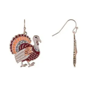 HALLMARK Enamel Turkey Dangle Earrings With Rhinestone Accents