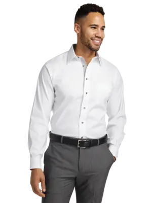 PAUL FREDRICK Cotton Buttondown Collar Broadcloth Classic Contrast Trim Button Cuff Long Sleeve Shirt