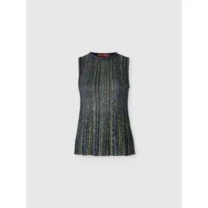 Missoni Sleeveless Sequined Ribbed Knit Top - Green