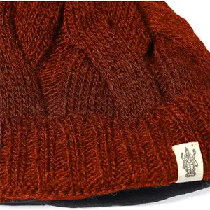 NIRVANNA DESIGNS Hand Knit Wool Cable Beanie - Rust