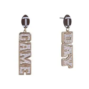 HALLMARK Game Day Rhinestone Football Statement Earrings - Brown