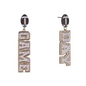 HALLMARK Game Day Rhinestone Football Statement Earrings - Brown