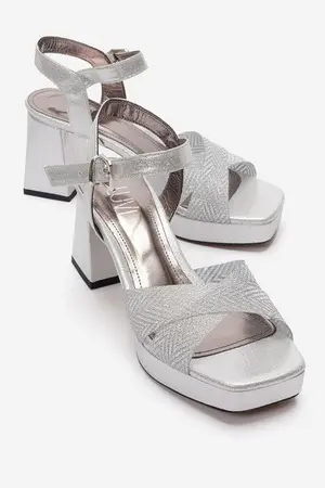 PROLOGUE SHOES Bavena Platform Block Heel Sandal - Silver