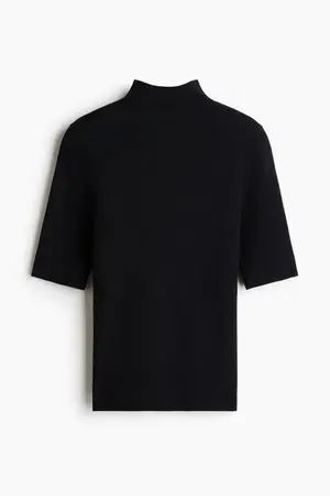 H&M Lyocell-blend Rib-knit Mock Turtleneck Top - Black