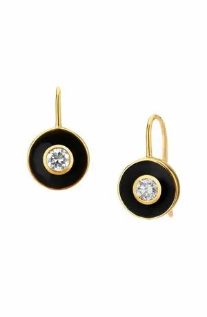 SYNA JEWELS 18k Yellow Gold Enamel And Diamond Disc Earrings - Black