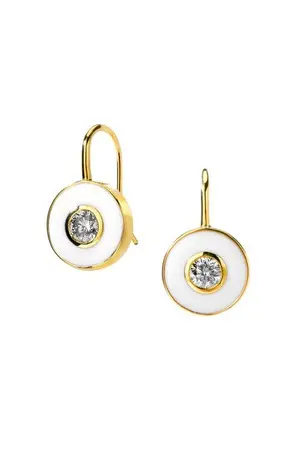 SYNA JEWELS 18k Yellow Gold Enamel And Diamond Disc Earrings - White