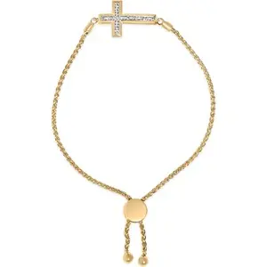 HAUS OF BRILLIANCE Gold Vermeil Diamond Accent Cross Lariat Bolo Bracelet - Silver