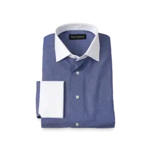 PAUL FREDRICK Cotton Spread Collar Dobby Slim Contrast Trim French Cuff Long Sleeve - Blue