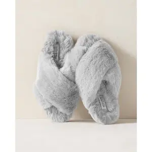 HAVEN WELL WITHIN Faux Fur Criss-cross Slippers - Arctic Stone