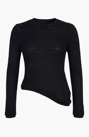 MODENAIRE Modenaire Textured Sheer Knit Top With Asymmetrical Hem Black