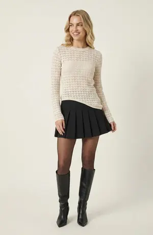 MODENAIRE Textured Sheer Knit Top With Asymmetrical Hem - Cream