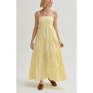 CRESCENT Poplin Tiered Maxi Dress - Light Yellow
