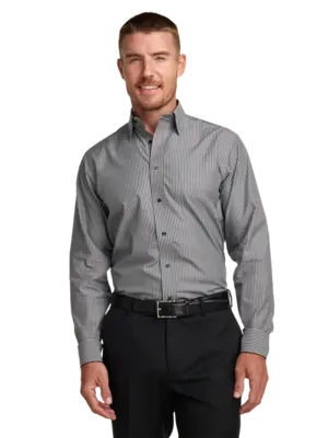 PAUL FREDRICK Cotton Point Collar Poplin Classic Contrast Trim Button Cuff Long Sleeve Black