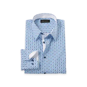 PAUL FREDRICK Cotton Point Collar Poplin Classic Contrast Trim Button Cuff Long Sleeve - Blue