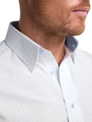 PAUL FREDRICK Cotton Buttondown Collar Broadcloth Classic Contrast Trim Button Cuff Long Sleeve Shirt - White Multi