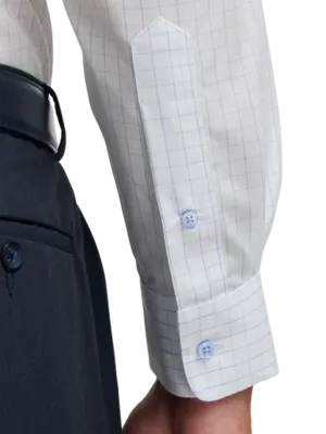 PAUL FREDRICK Cotton Buttondown Collar Broadcloth Classic Contrast Trim Button Cuff Long Sleeve Shirt - White Multi