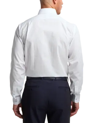 PAUL FREDRICK Cotton Buttondown Collar Broadcloth Classic Contrast Trim Button Cuff Long Sleeve Shirt - White Multi