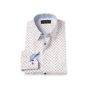 PAUL FREDRICK Cotton Point Collar Poplin Classic Contrast Trim Button Cuff Long Sleeve - White/blue