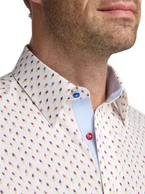PAUL FREDRICK Cotton Point Collar Poplin Classic Contrast Trim Button Cuff Long Sleeve - White/blue