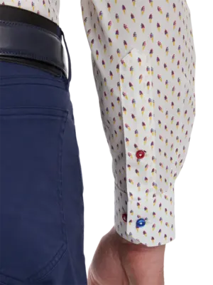 PAUL FREDRICK Cotton Point Collar Poplin Classic Contrast Trim Button Cuff Long Sleeve - White/blue