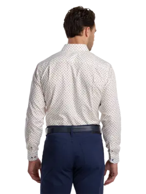 PAUL FREDRICK Cotton Point Collar Poplin Classic Contrast Trim Button Cuff Long Sleeve - White/blue