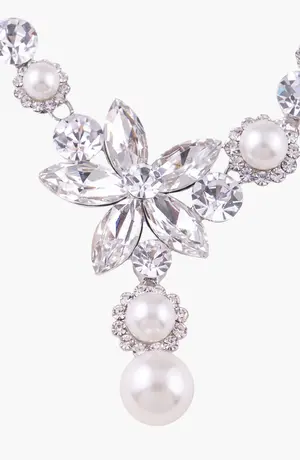MODENAIRE Flower Pearl Drop Necklace And Earrings Set