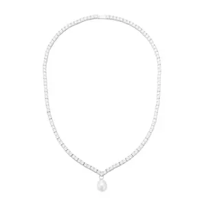 UNTAMED PETALS Aura Crystal Necklace With Pearl Drop - Metallic Silver