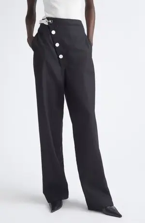 Proenza Schouler Aitana Straight Leg Tropical Wool Pants - Black