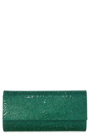 Judith Leiber Perry Embellished Satin Clutch - Silver Emerald