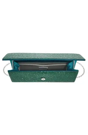 Judith Leiber Perry Embellished Satin Clutch - Silver Emerald