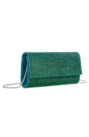 Judith Leiber Perry Embellished Satin Clutch - Silver Emerald