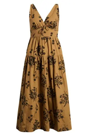 Moon River Embroidered Sleeveless V-neck Midi Dress