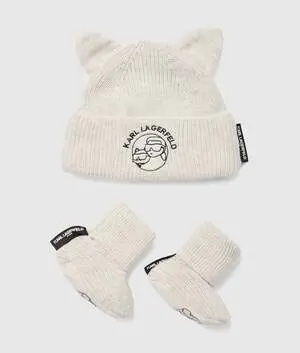 Karl Lagerfeld Baby Ikon Beanie And Booties Set - Beige