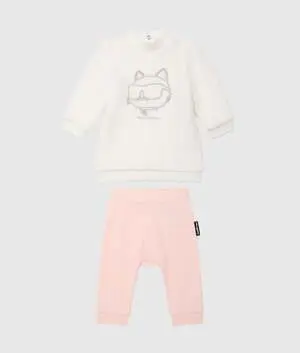 Karl Lagerfeld Baby Ikon Choupette Dress And Leggings Set - White/pink