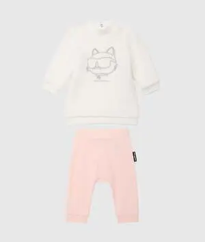 Karl Lagerfeld Baby Ikon Choupette Dress And Leggings Set White/pink