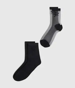 Karl Lagerfeld 2-pack Socks With Rhinestone And Embroidered Logos - Black