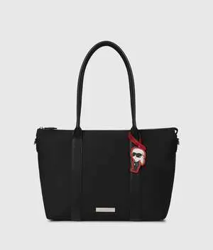 Karl Lagerfeld Ikon Nylon Large Charm Tote Bag - Black