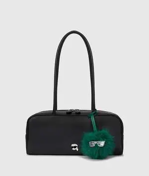 Karl Lagerfeld Ikon Pebble Elongated Charm Shoulder Bag - Black