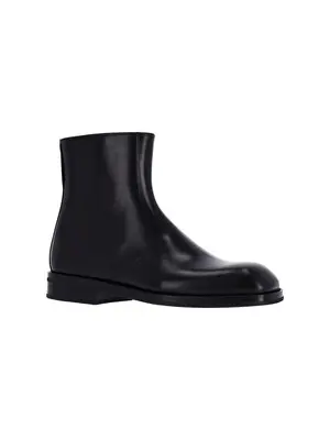 LEMAIRE Leather Zip Ankle Boots - Black